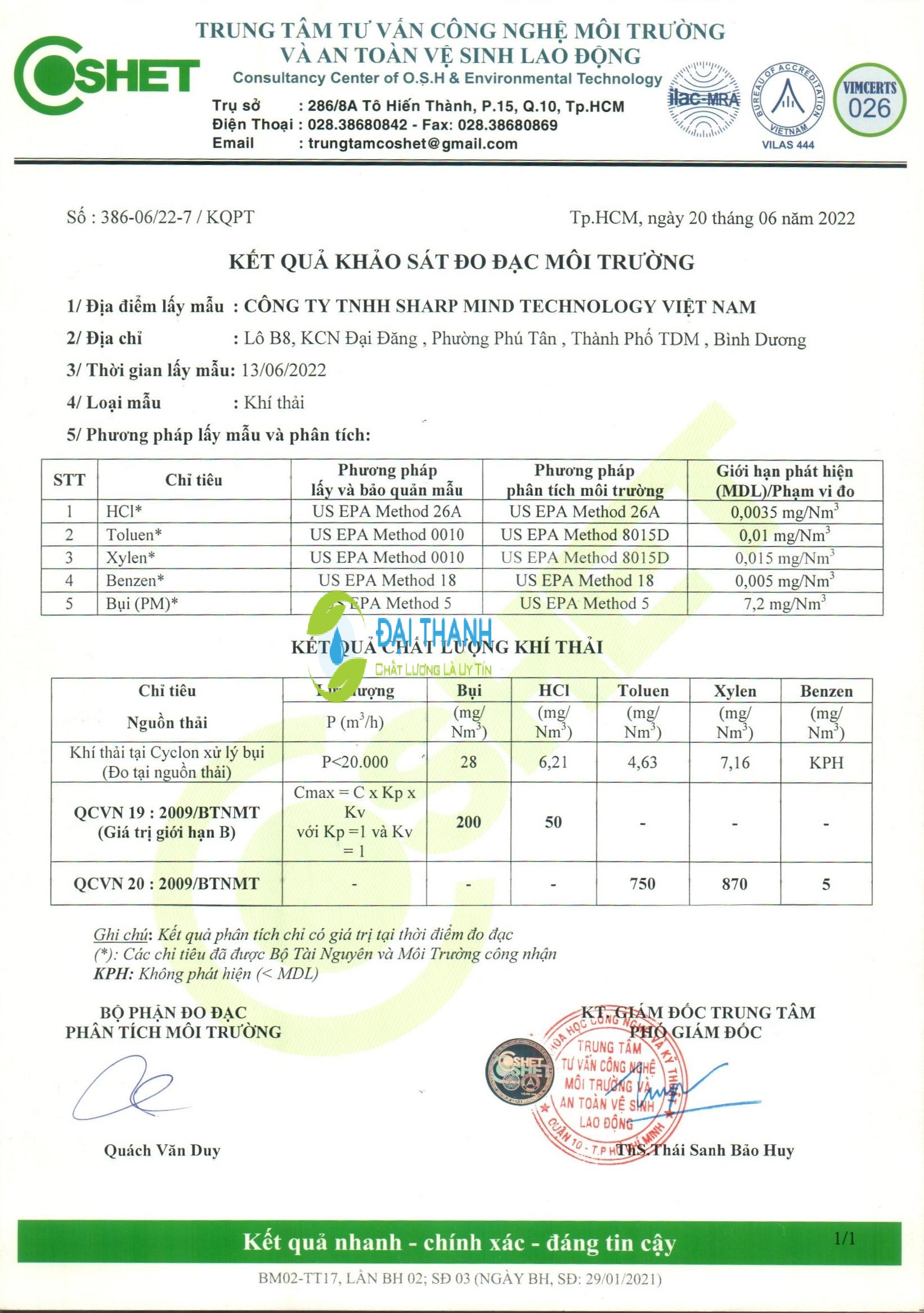 hệ thống xử lý khí thải đạt chuẩn môi trường của nhà máy sharp mind ...